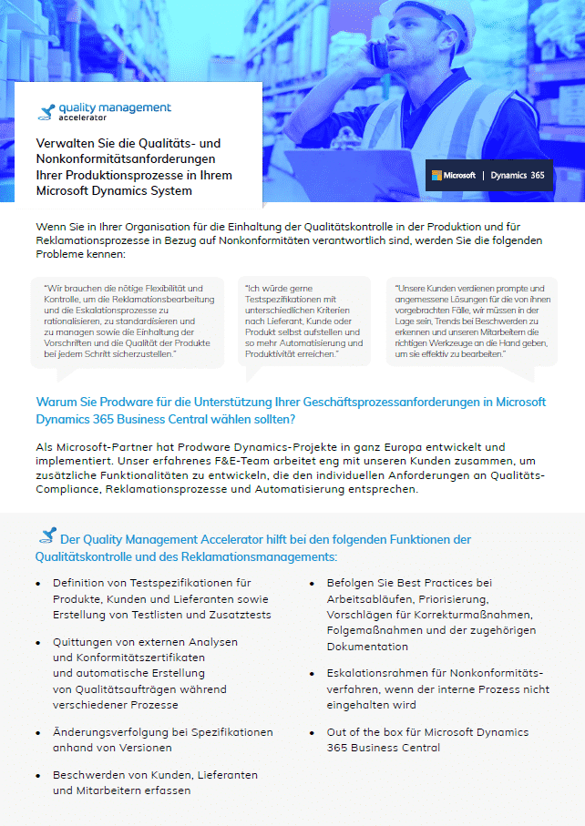 Quality Management Accelerator | Dynamics 365 Sales | Prodware